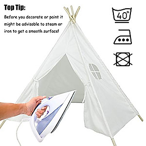 Ogrmar Kids Teepee Play Tent Foldable White Canvas Kids Playhouse Portable Kids Tent for Girls and Boys to Play Indoor and Outdoor