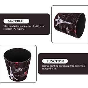 Unomor Vintage Desk Trash Can Multi Functional Waste Basket PU Desk Pen Holder Tabletop Trash Bin Home Office Kitchen Living Room