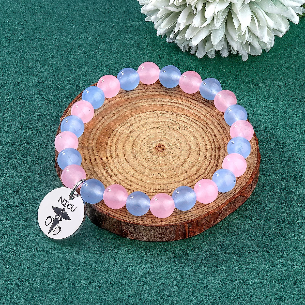 ARHTF NICU Nurse Appreciation Gifts NICU Nurse Bracelet Footprint Charm Thank You Nicu Nurse Gifts Neonatal Nurse Gifts,Neonatal Nurse NICU Nurse Gifts for Women (pink&blue)
