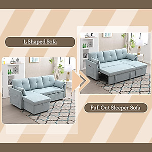 SmartEdge 81'' L Shaped Convertible Sleeper Sectional Sofa with Storage Chaise, Modular Corner Couch Lounge Sleeper Sofa with Pull Out Bed, Comfy Couches for Living Room, Bedroom, Mint Green