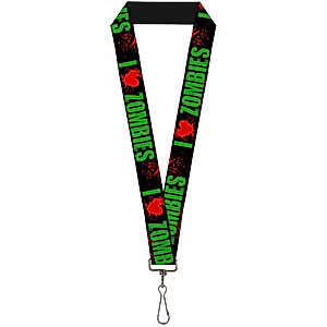 Buckle-Down Lanyard - I "HEART" ZOMBIES Black/Green/Red Splatter