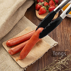 Hot Target Silicone Spatula Set of 9 | 3 Heavy Duty Silicone Tongs, 3 Silicone Whisk, 3 Rubber Spatulas | Heat-Resistant Utensil Set | Kitchen Set Tools | Silicone Cooking Utensils Set - Matte Black