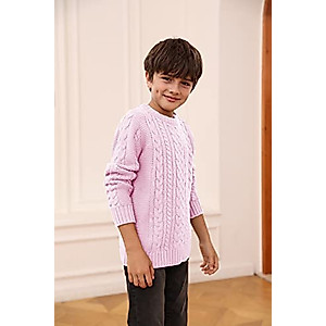 Toddler Crew Neck Sweater Little Kids Long Sleeve Knitted Pullover Sweater Tops with Button Clouser for Boys Girls Pink