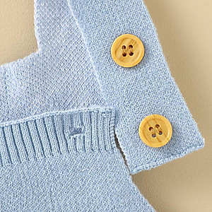 Baby Girl Boy Easter Bunny Romper Sleeveless Knitted Bodysuit Jumpsuit My 1st Easter Outfit Cute Clothes (Rabbit Onesie- Blue, 6-12 Months)