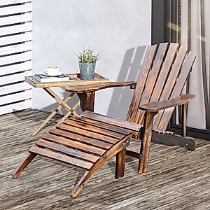 Outsunny Wooden Adirondack Chair with Ottoman,Outdoor Fire Pit Chair,Patio Lounge Chair Supports Up to 330 Lbs, Rustic Brown