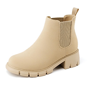 Athlefit Girls Ankle Boots Kids Comfortable Slip on Lug Sole Chelsea Booties for Toddler Little Kid Big Kid Apricot Size 2