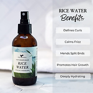 Rice Water For Hair Growth by Baja Basics, Thickness, Strength, Shine - Leave-in Conditioner for Scalp, Dry Split End Moisturizer - Mist Spray for Curly, Straight, Thick, Thin Hair 4oz