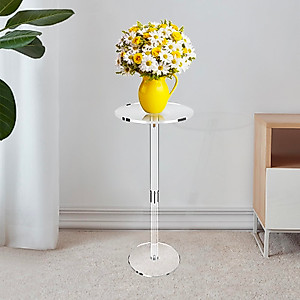 Cutora Acrylic Drink Table for Small Space 10" L x 10" W x 21.3" H Clear Side Table Round End Table Coffee Table Living Room Balcony Bedroom Bathroom Bar Easy Assembly