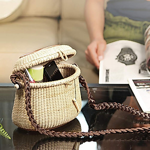 Teng Tian Nantucket Purse Basket Women Purse Handwoven Cane-on-cane Crossbody Bag Beach Purse Handmade Basket Handbags Vacation Essentials Must Haves