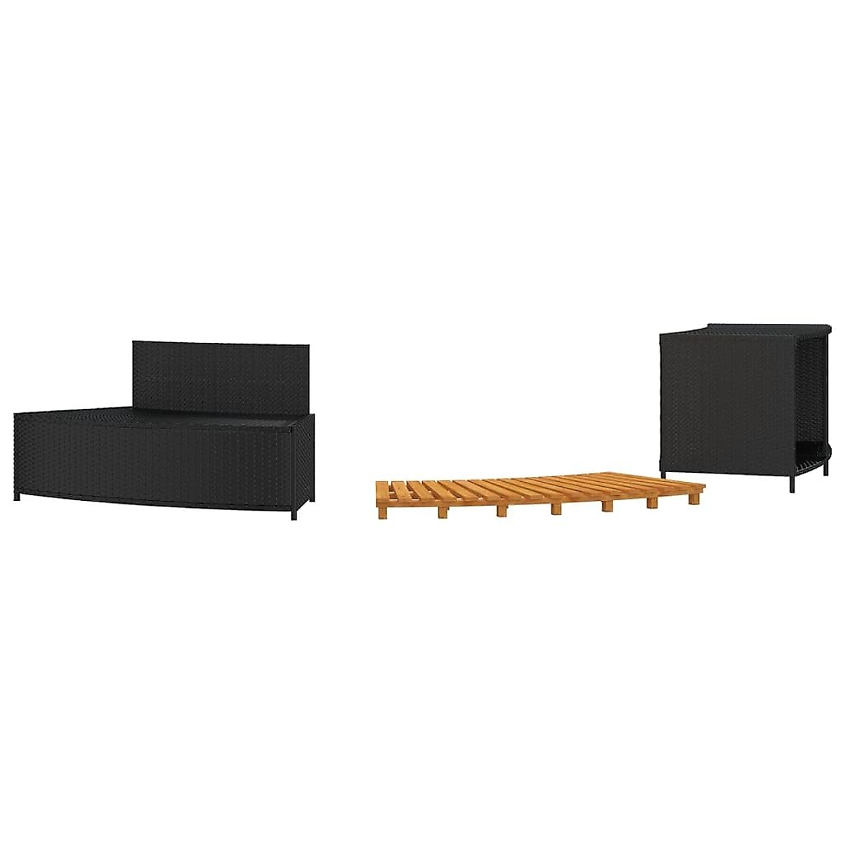 vidaXL Hot Tub Surround with Spa Bench, Storage Shelf, and Spa Step - Durable PE Rattan and Powder-Coated Steel Construction, Solid Acacia Wood Step, and Comfortable Cushions - Black