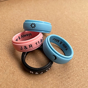 YUNGELX Best Friend Ring for 2 Silicone Sun Moon Couple Ring 8MM Black + Rose Pink Breathable Silicone Rubber Step Edge Dome Comfort Fit Wedding Band Rings for Girlfriend Boyfriend,Size 10+7