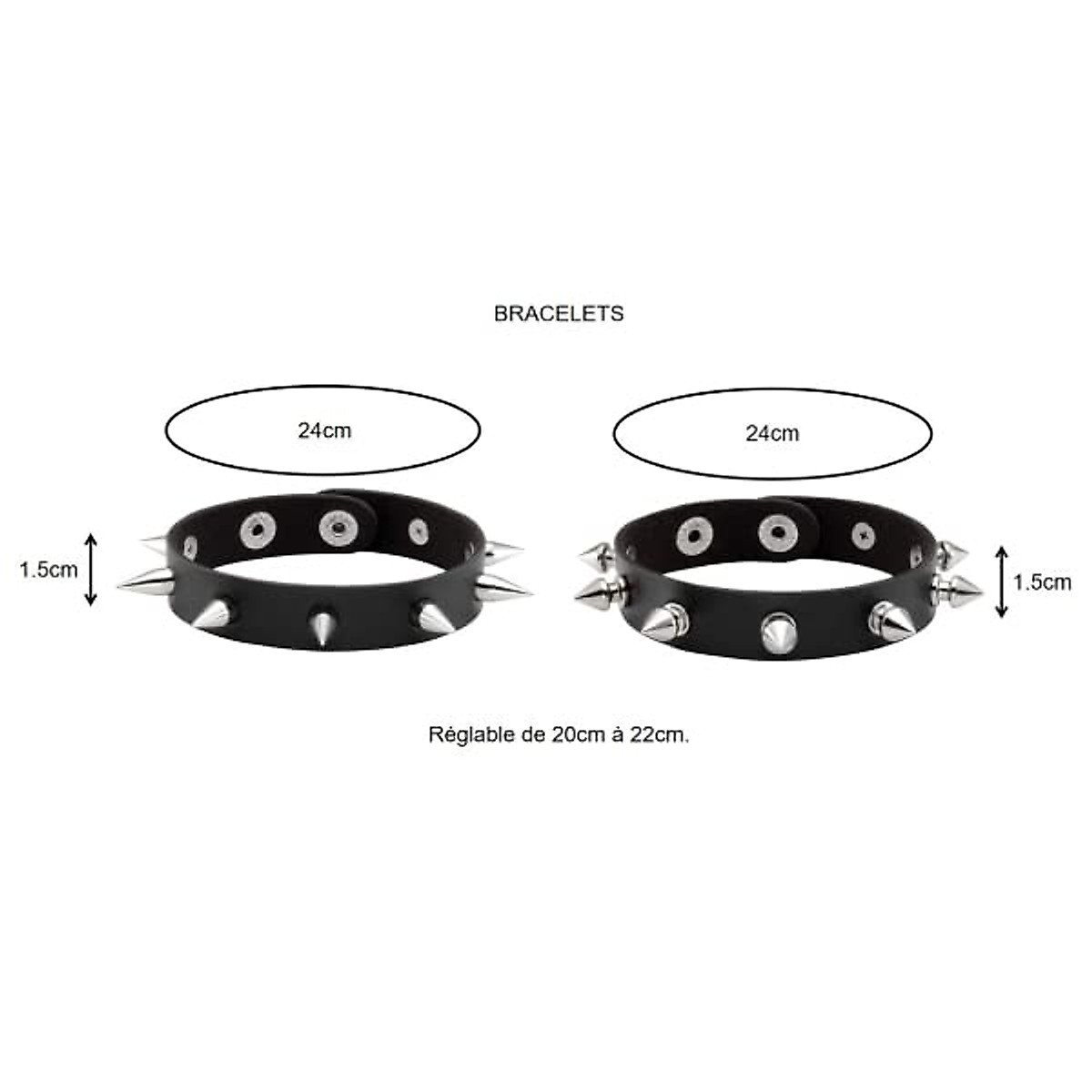 Manfnee Leather Spike Rivet Bracelet Choker Punk Gothic Metal Studded Cuff Bangle Black Wristband