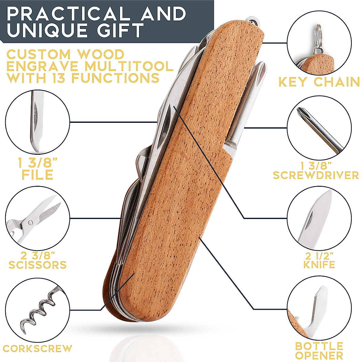 Set of 3 - Personalized Groomsmen Gift for Wedding, Custom Multitool, Groomsmen Proposal Gift, Solid Wood Laser Engraved Multi Tool -Free Engraving