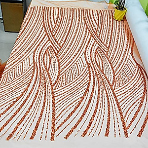 Pretty Tulle Lace Fabric with Beaded and Sewing Sequins Weddnig French Net Mesh Laces Fabrics 5 Yards Per Lot XCW-113 (Orange,5 Yards)