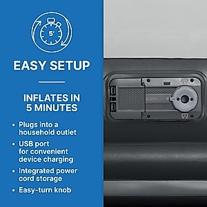 SLEEPLUX Durable Inflatable Air Mattress with Built-in Pump, Pillow and USB Charger, 22" Tall Queen