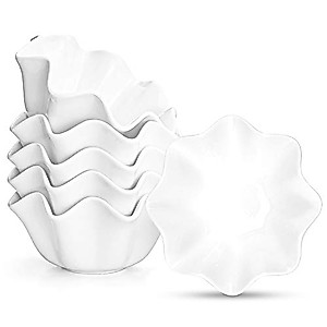Foraineam 6 Pack Porcelain Dessert Bowls Baking Ramekins, 13 Ounce Flower Shaped Serving Bowls for Dipping Sauces, Souffle, Creme Brulee, Ice Cream, Dessert