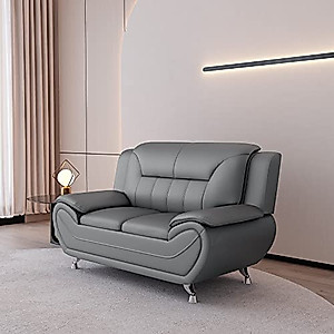 Container Furniture Direct Michael Modern Faux Leather Upholstered Stainless Steel Legs Living Room Loveseat, Gray