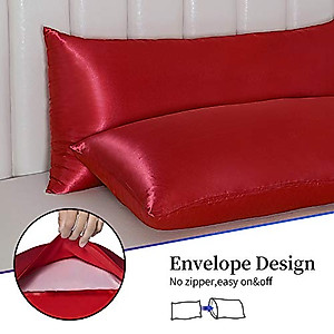 yourose Satin Pillowcase for Hair and Skin, Silk Pillowcase 2 Pack King Size with Envelop Closure, Gifts for Women Men(Scarlet, 20”X40”,2pcs)