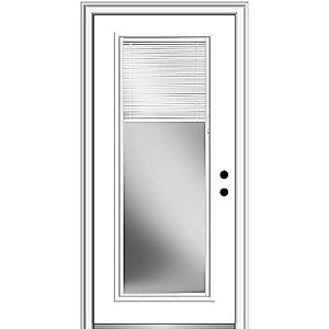 National Door Company, Exterior Single Door, Fiberglass Smooth, 30" x 80", Full Lite, Raise/Lower Blinds Collection, Left-Hand Inswing