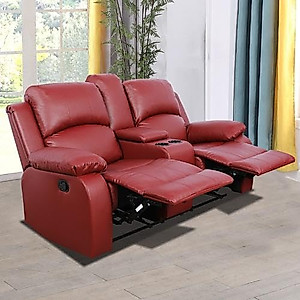 Ocstta Manual Leather Recliner Sofa Set for Living Room Furniture Set,Leather Recliner Couch Set for Home/Office,Leather Reclining Sofa Set for 3-Pieces(Sofa+Loveseat+Chair) Red