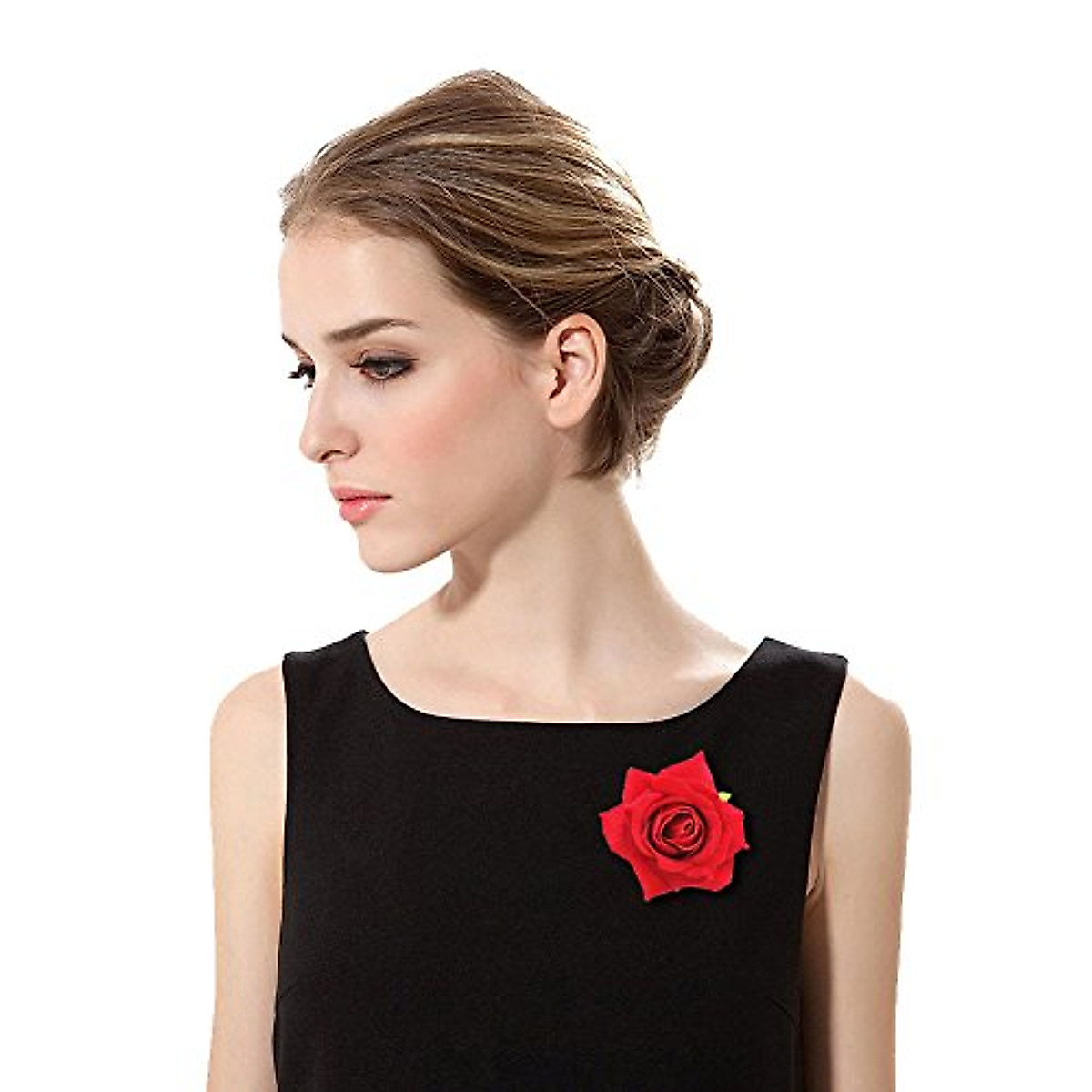 DRESHOW 5 Pcs Rose Hair Clip Flower Bridal Hair Pins Rose Brooch Floral Clips Head Ornament Wedding Hair Accessories Flamenco Dancer Hair Clip for Women Girls