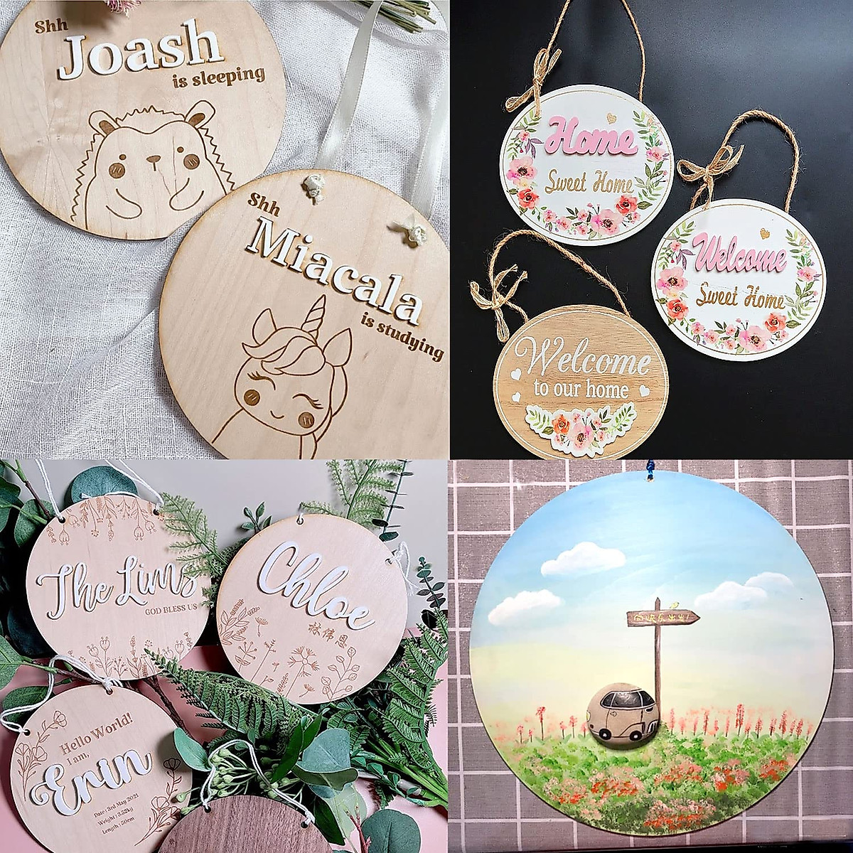 10PCS 14Inch Cutouts Blank Round Wood Slice Wood Circles for Crafts, Unfinished Wooden Slices Blank Round Wooden Circles, Wood Circles for Painting, DIY Door Hanger, Home, Party, Decor 0.1 Inch Thick