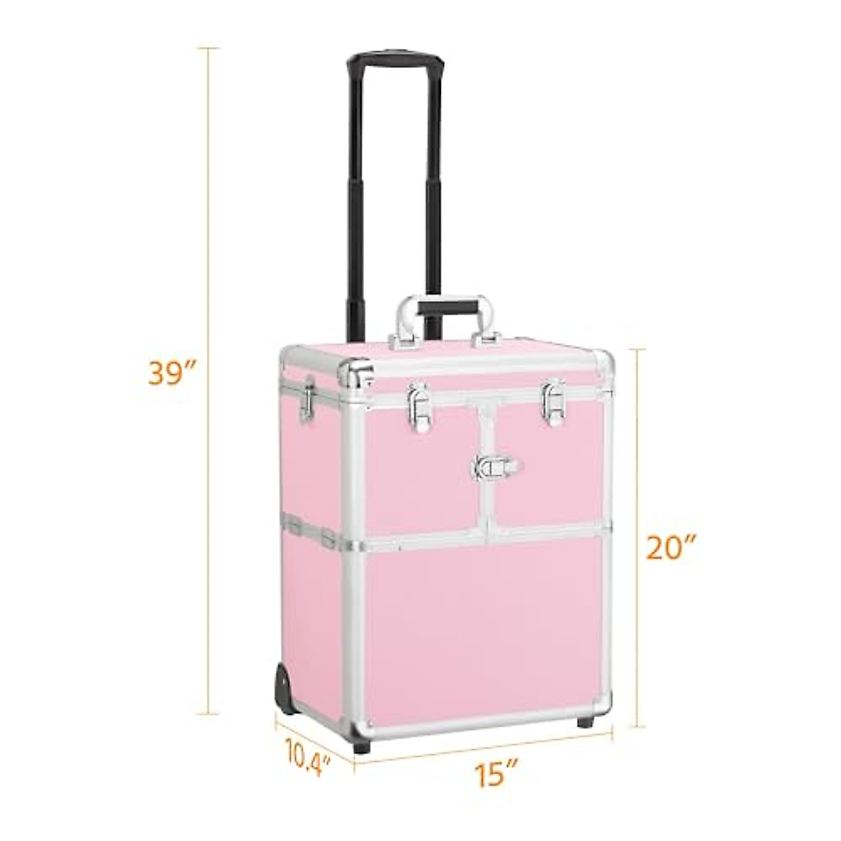 Yaheetech Professional Makeup Train Case Travel Makeup Trolley Rolling Cosmetic Case Beauty Train Case Beauty Organizer, Pink