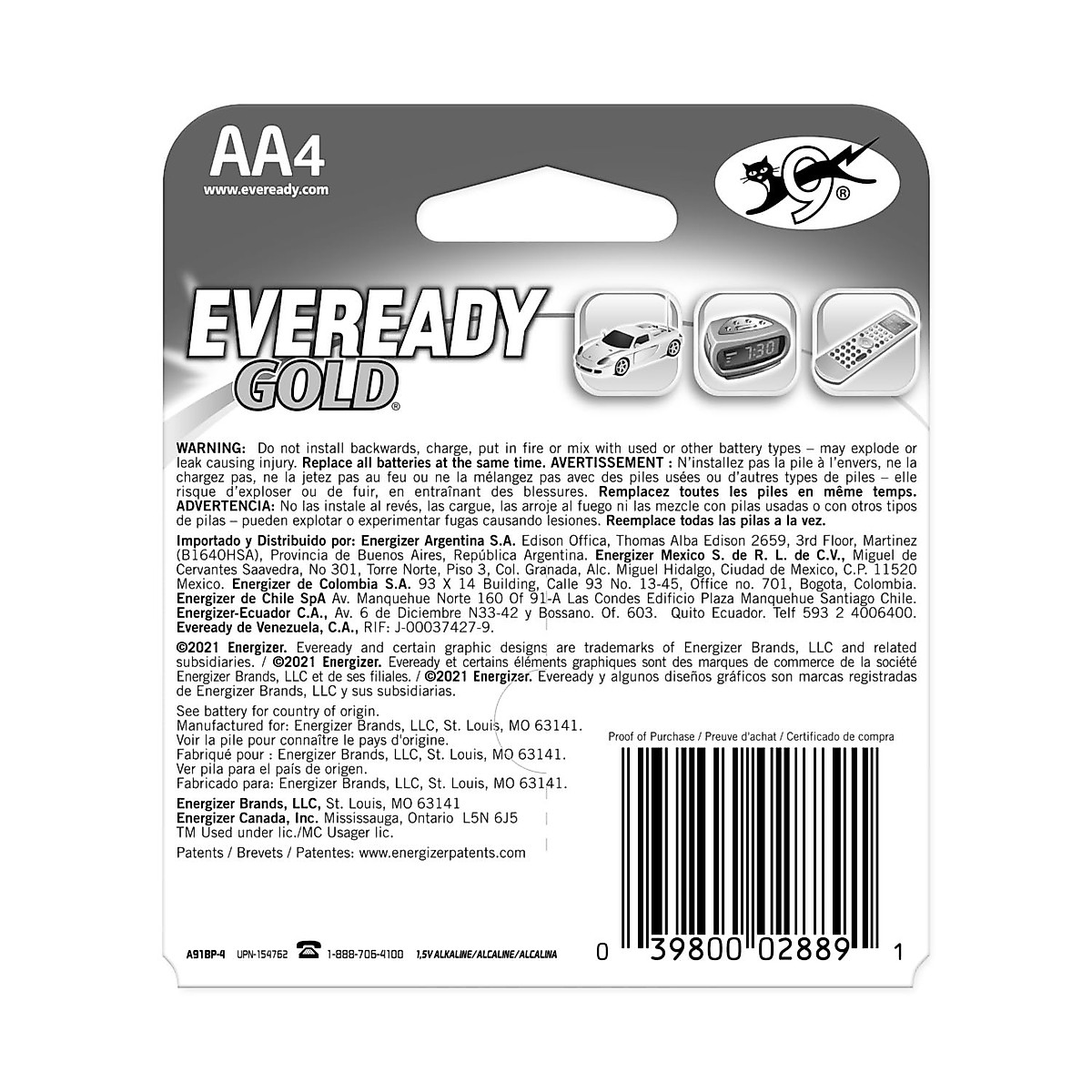 Eveready Gold Alkaline Batteries AA, 4-Count