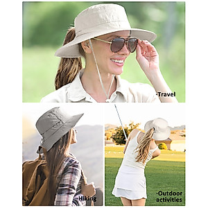 FURTALK Sun Hats for Women with Ponytail Hole Wide Brim Outdoor Hat UPF 50+Packable Summer Beach Hiking Fishing Hats Beige