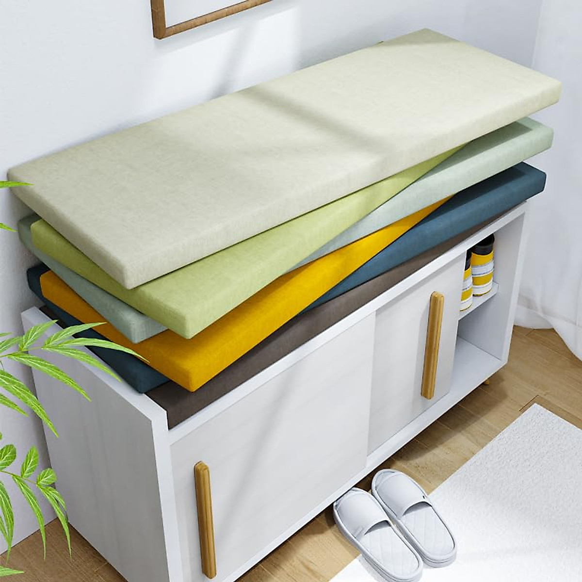 Custom Bench Thickened Foam Cushion, Indoor Outdoor Bench Personalized Cushion, Bench Seat Size Bay Window Indoor, Outdoor Furniture Non-Slip Bottom Garden Kitchen Cushions Personalized with Bottom