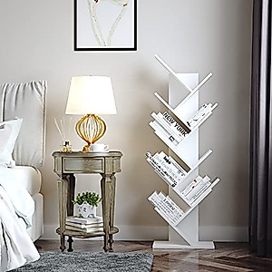 Yusong Tree Bookshelf, 9-Tier Floor Standing Bookcase for Living Room Bedroom, Utility Organizer Shelves for Home Office, White