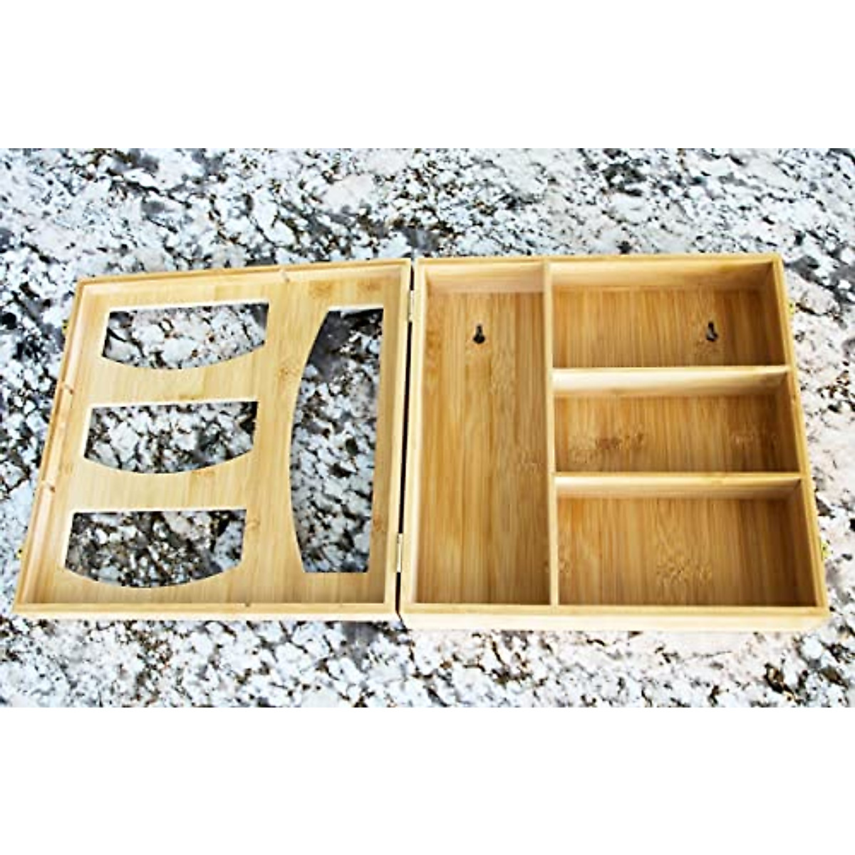 Ziplock Bag Organizer - Stylish Bamboo Zip Lock Storage Organization For Your Kitchen Drawers Cabinet Or Pantry - Wall Mount With Hinge Open Lid And Compression Clasps Great For A Gift