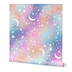 Peel & Stick Wallpaper Swatch - Celestial Rainbow Boho Nursery Ombre Pastel Stars Moon Clouds Night Sky Multicolor Custom Removable Wallpaper by Spoonflower