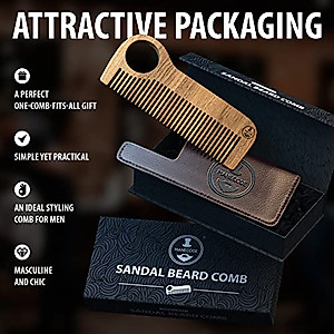 Manecode Wooden Hair Comb for Men - Premium Quality Anti-Static Sandalwood and Eco-Leather Pocket - Small Giftable Craft Box