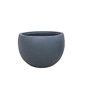 Kante 20" D Lightweight Concrete Outdoor Round Bowl Planter, Outdoor/Indoor Large Planters Pots with Drainage Hole for Garden Patio Balcony Deck Living Room, Charcoal