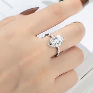 WSX Real Gold 2ct Marquise Engagement Rings Moissanite Halo Rings Wedding Promise Rings for Women Eternal Proposal