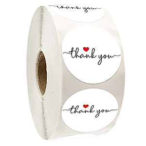 Thank You Stickers, 1.4 inches Circle Labels, 500 Modern Thank You Label Stickers with Red Heart, Wedding Thank You Stickers, Perfect for Bridal Showers, Small Business Boutique Bags.