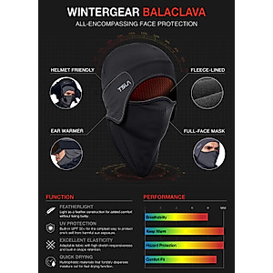 TSLA Men and Women Thermal Fleece Skull Cap, Winter Ski Cycling Under Helmet Liner, Running Beanie Hat, Skull Cap with Mask Charcoal, One Size