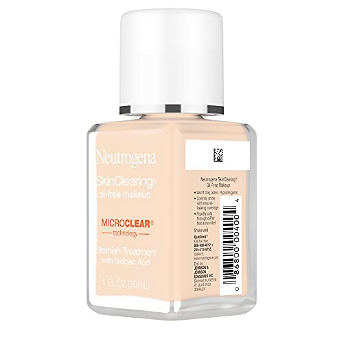Neutrogena SkinClearing Oil-Free Acne and Blemish Fighting Liquid Foundation with Salicylic Acid Acne Medicine, Shine Controlling, for Acne Prone Skin, 10 Classic Ivory, 1 fl. oz
