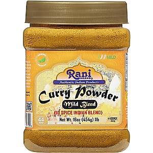 Rani Curry Powder Mild (10-Spice Authentic Indian Blend) 1lb (454g) PET Jar ~ All Natural | Salt-Free | NO Chili or Peppers | Vegan | No Colors | Gluten Friendly | NON-GMO | Kosher | Indian Origin