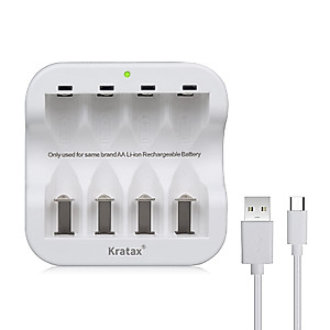 AA AAA Battery Charger Kratax 4-Bay Battery Charger Only for 1.5V Constant Voltage Output AA and AAA Rechargeable Lithium Batteries (Only Charger)