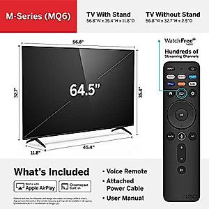 VIZIO 65-Inch M-Series Quantum 4K UHD LED HDR Smart TV with Apple AirPlay and Chromecast Built-in, Dolby Vision, HDR10+, HDMI 2.1, Variable Refresh Rate, M65Q6-J09, 2021 Model (Renewed)