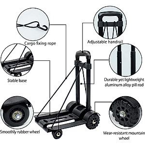 Hand Truck Dolly with 4-Wheels Folding Trolley Compact Luggage Cart for Travel, Moving and Office Use