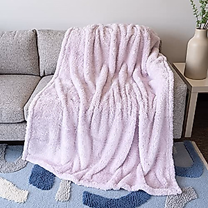 PAVILIA Plush Sherpa Throw Blanket for Couch Sofa | Soft Fluffy Shaggy Fleece Blanket | Fuzzy, Cozy, Warm Microfiber Throw Solid Blanket, Lavender Light Purple, 50x60