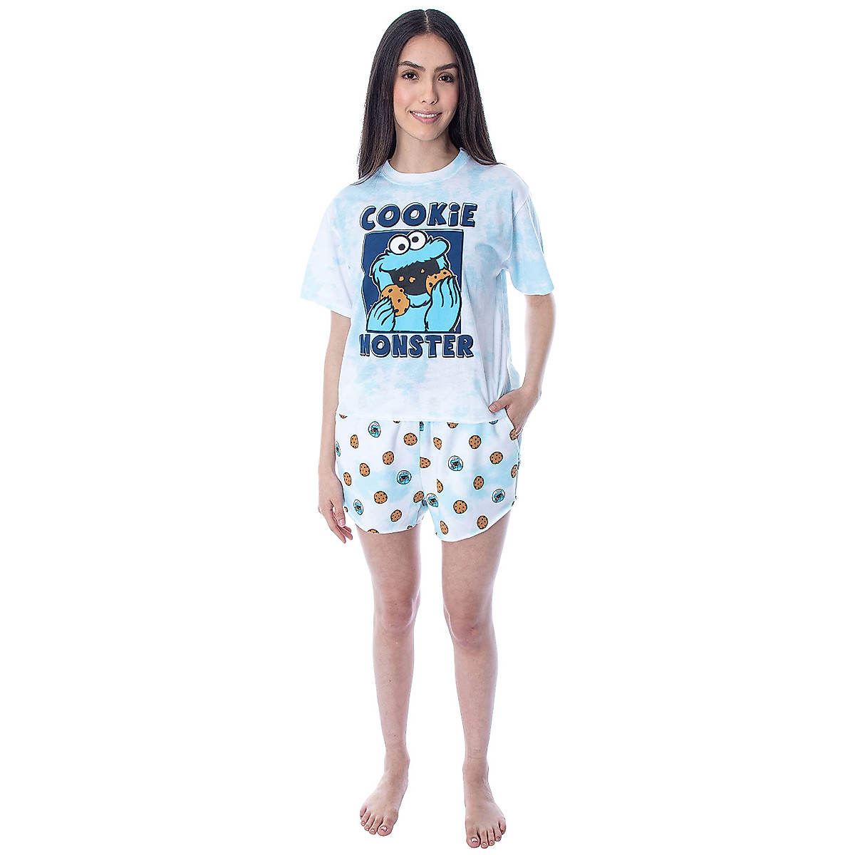 Sesame Street Womens' Cookie Monster Tie Dye Shirt Short Sleep Pajama Set (XL)