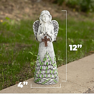 VP Home Praying Angel with Cross Angel Decorations for Home Solar Powered LED Outdoor Decor Garden Light Angel Statues and Figurines for Home, Patio, Yard Art