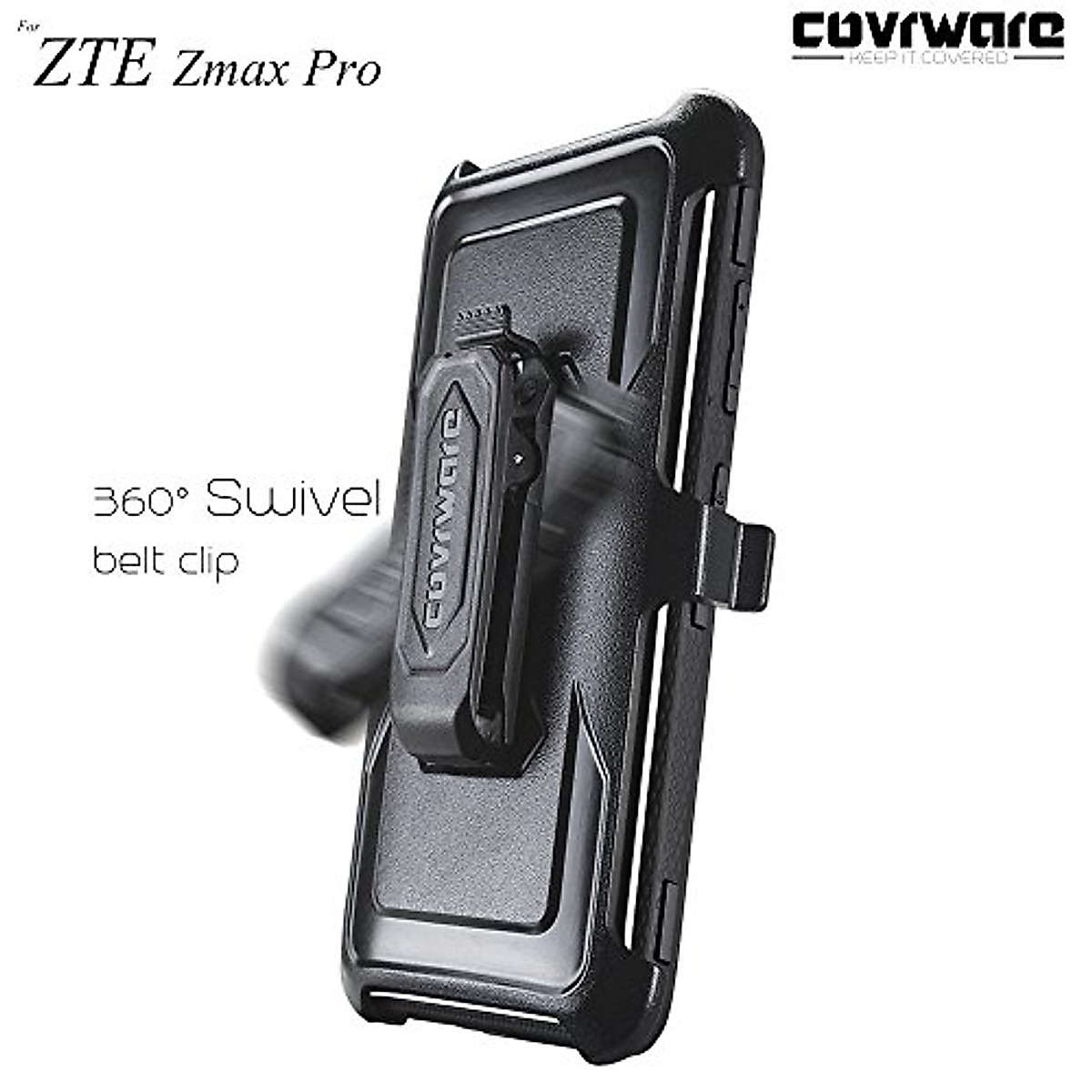 COVRWARE [Iron Tank] case Compatible with ZTE ZMAX PRO/ZTE Carry, with Built-in [Screen Protector] Full-Body Rugged Holster Armor Case [Brushed Metal Texture Design][Belt Clip][Kickstand], White