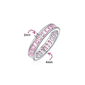 AAA Cubic Zirconia Pink Channel Set Rectangle Emerald Cut Baguette CZ Eternity Ring Anniversary Wedding Band For Women .925 Sterling Silver 4MM Stackable Rings