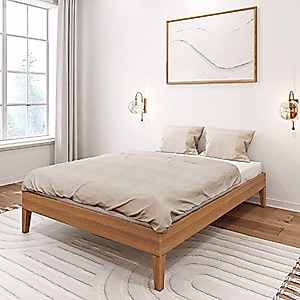 Plank+Beam Solid Wood Platform Bed Frame, Strong Wood Slat Support, No Box Spring Needed, Easy Assembly, Matte Pecan, Full