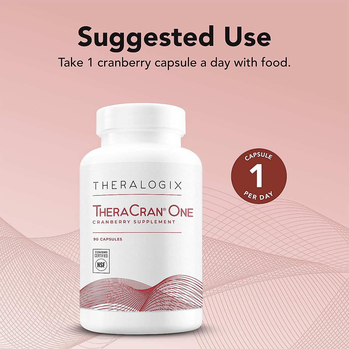 Theralogix TheraCran One Cranberry Capsules - 90-Day Supply - Cranberry Supplement for Men & Women - Cranberry Pills to Support Urinary Tract Health* - 36mg PACs per Capsule - NSF Certified - 90 Caps